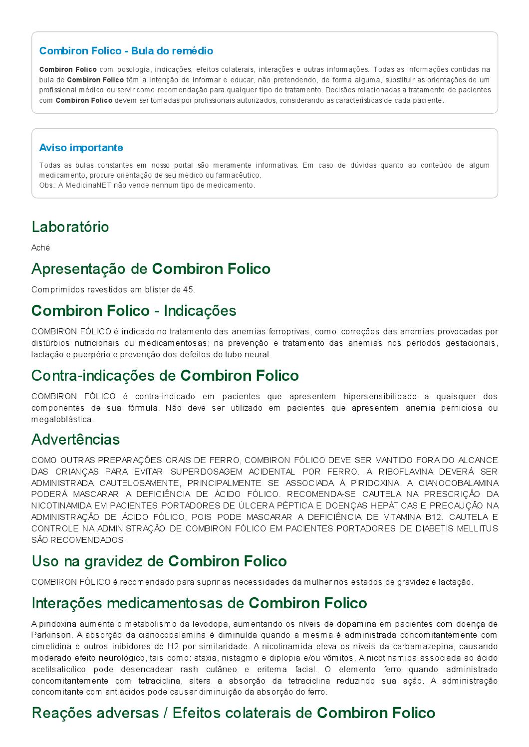 Qual o efeito do Combiron no organismo?